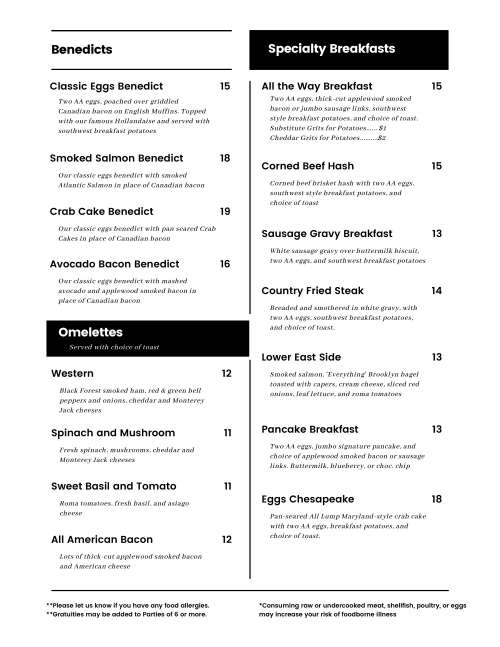The Nook menu in Charlottesville, Virginia, USA