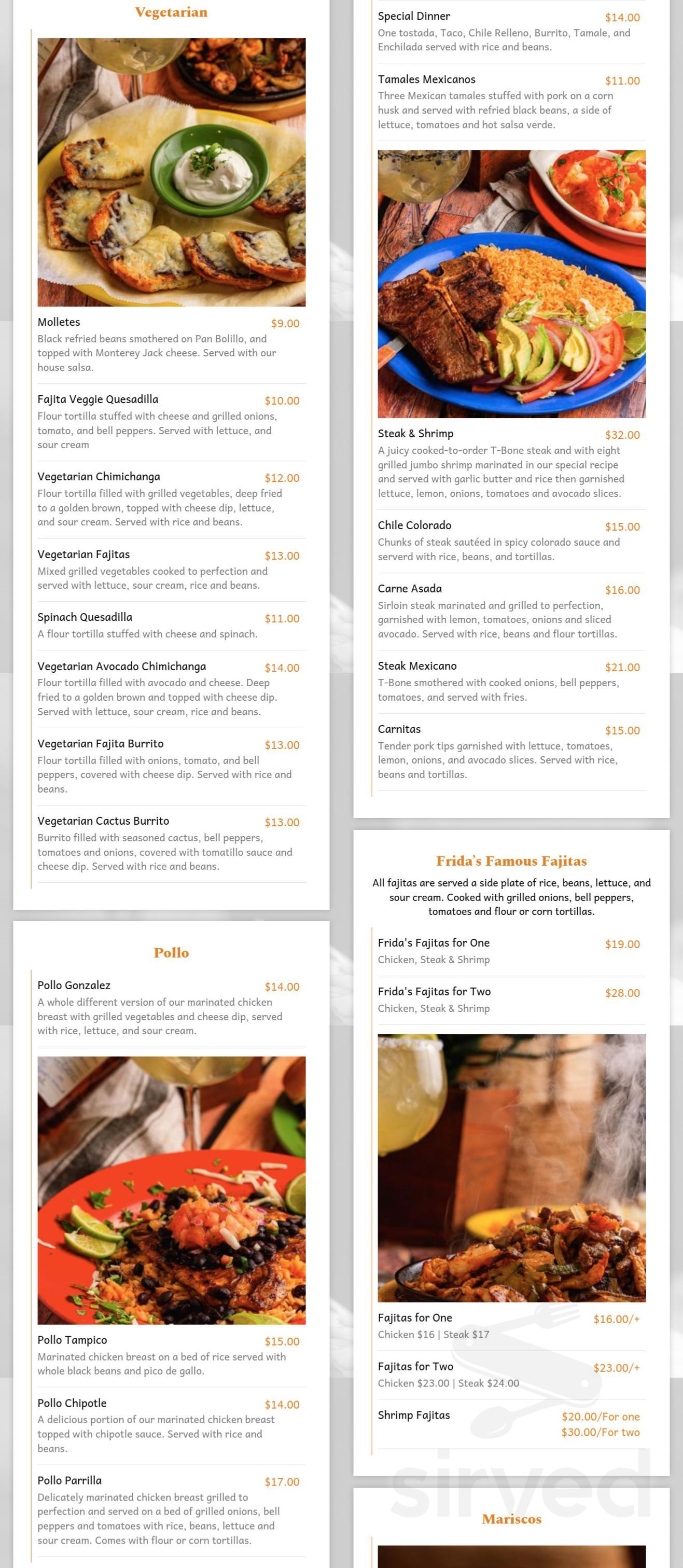 Frida's Restaurante Mexicano menu in Memphis, Tennessee, USA