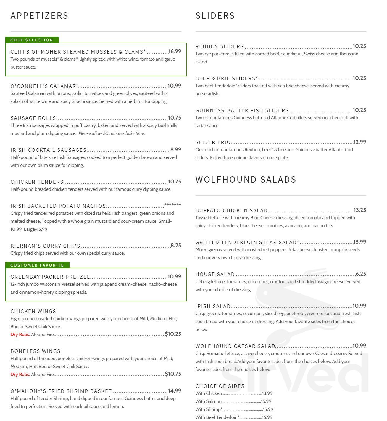 Menu for Irish Wolfhound Restaurant & Pub in Surprise, AZ | Sirved