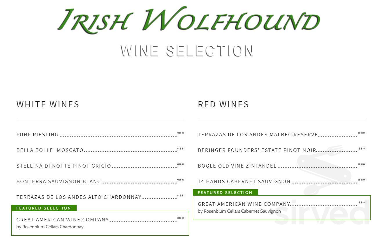 Menu for Irish Wolfhound Restaurant & Pub in Surprise, AZ | Sirved