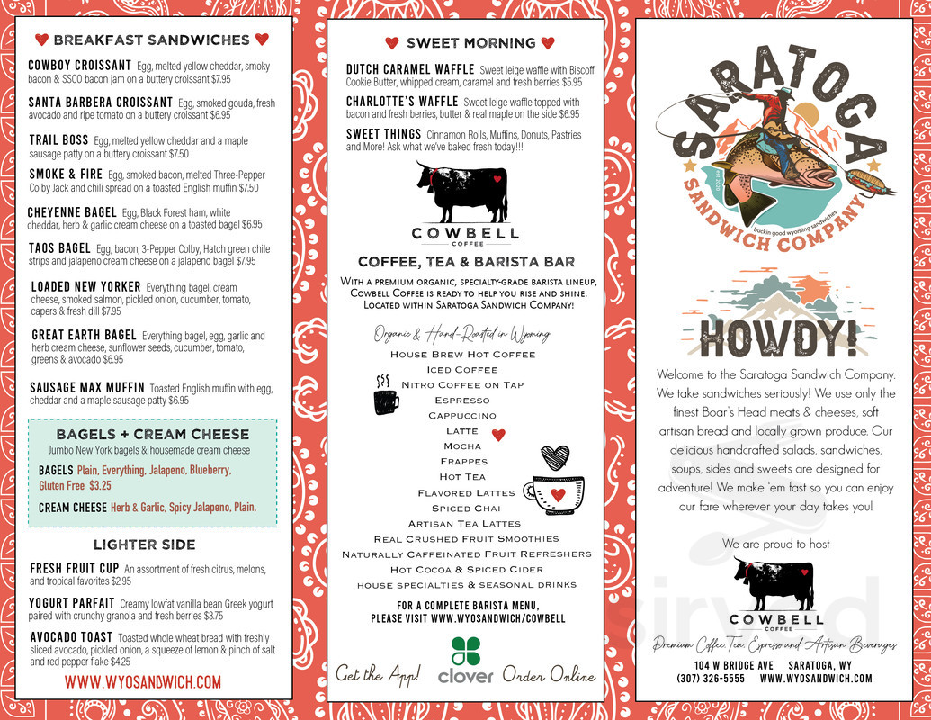 Saratoga Sandwich Company menu in Saratoga, Wyoming, USA