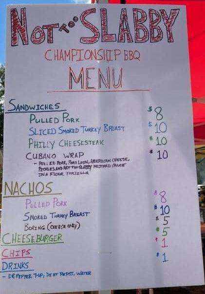 Not Too Slabby World Headquarters menu in Freeburg, Illinois, USA