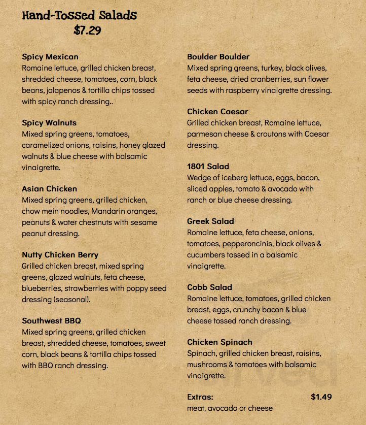 1801 Eatery menu in Denver, Colorado, USA