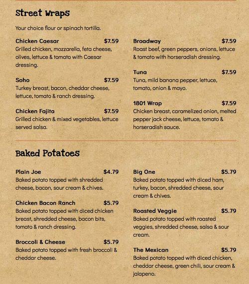 1801 Eatery menu in Denver, Colorado, USA