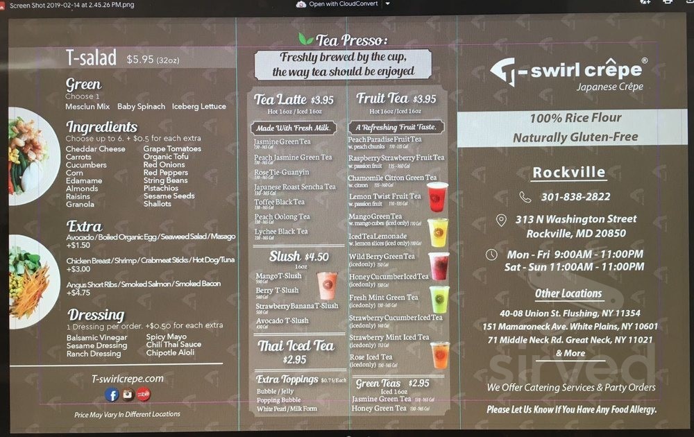 T-Swirl Crêpe menus in Rockville, Maryland, United States