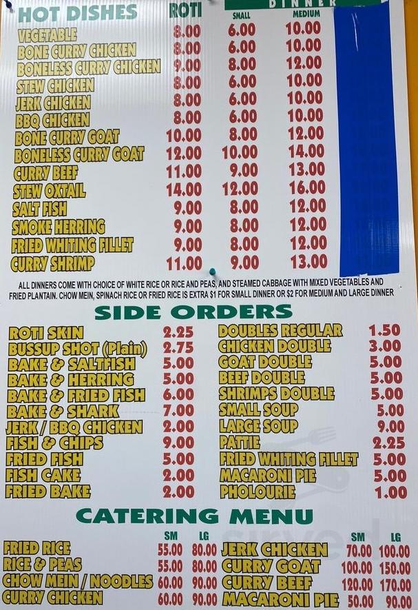 Menu - Brooklyn NY's Roti R Us -Real Caribbean Food. | Sirved