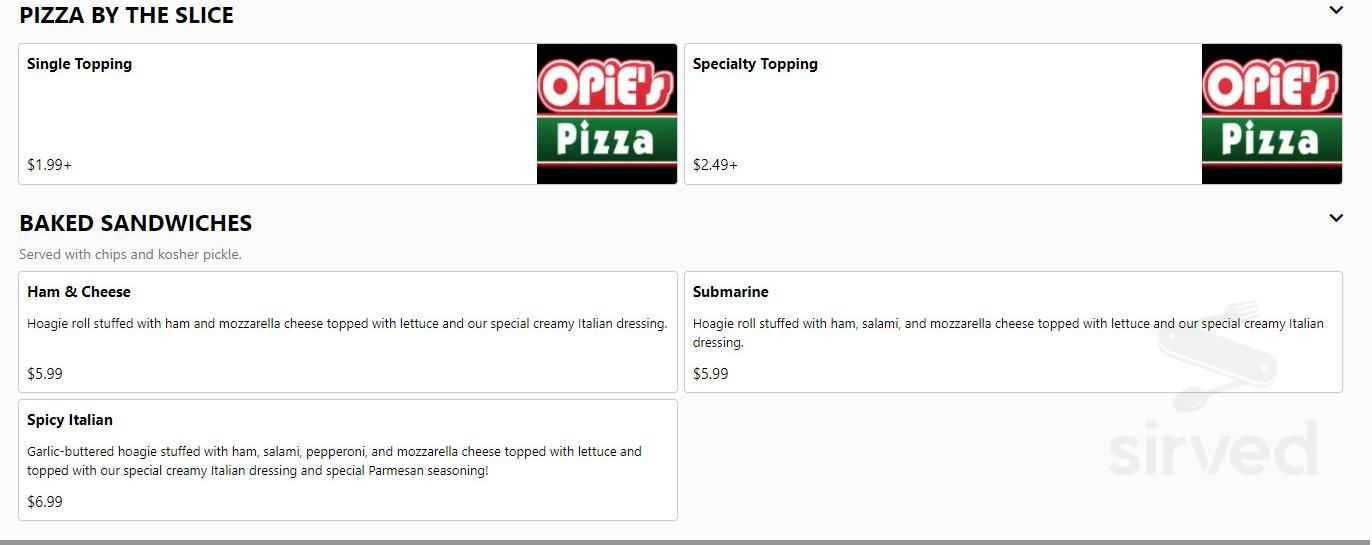 Opie's Pizza menu in Fort Scott, Kansas, USA