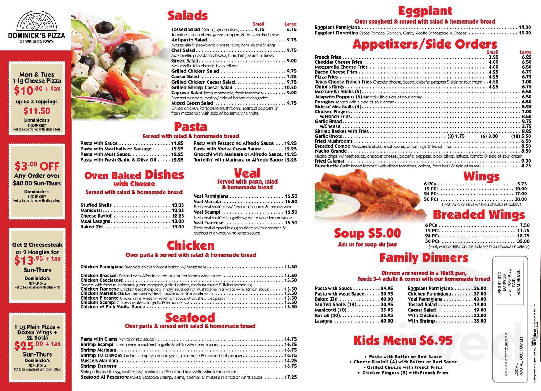 Menu for Dominick's Pizza in Newtown, PA | Sirved