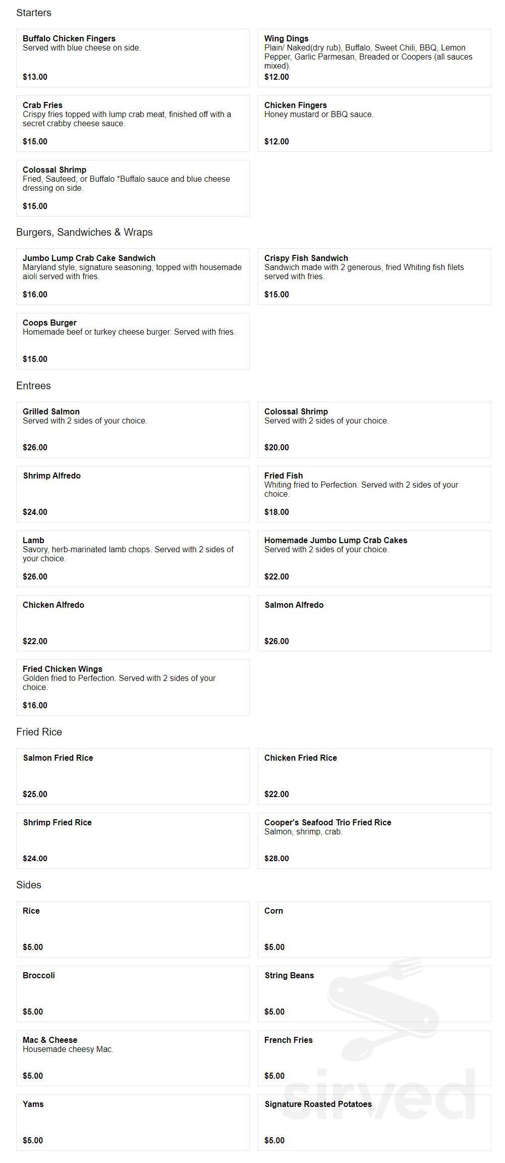 Cooper's Super Bar menu in Brookhaven, Pennsylvania, USA