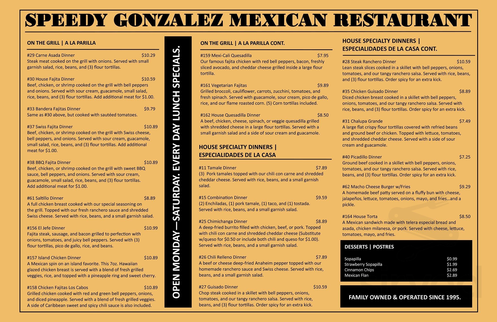 Menu for Speedy Gonzalez in Tulsa, OK | Sirved