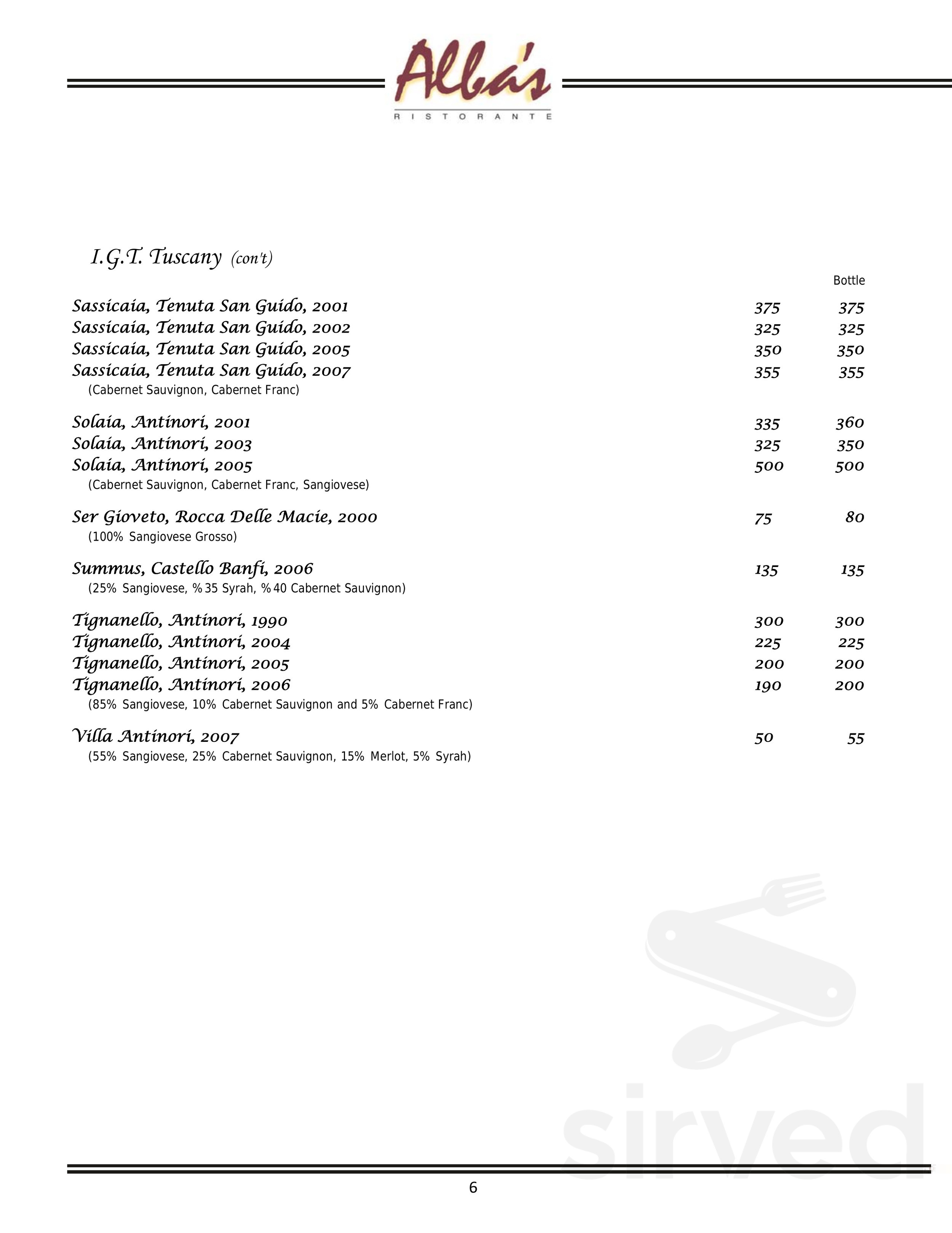 Alba's Restaurant menu in Port Chester, New York, USA