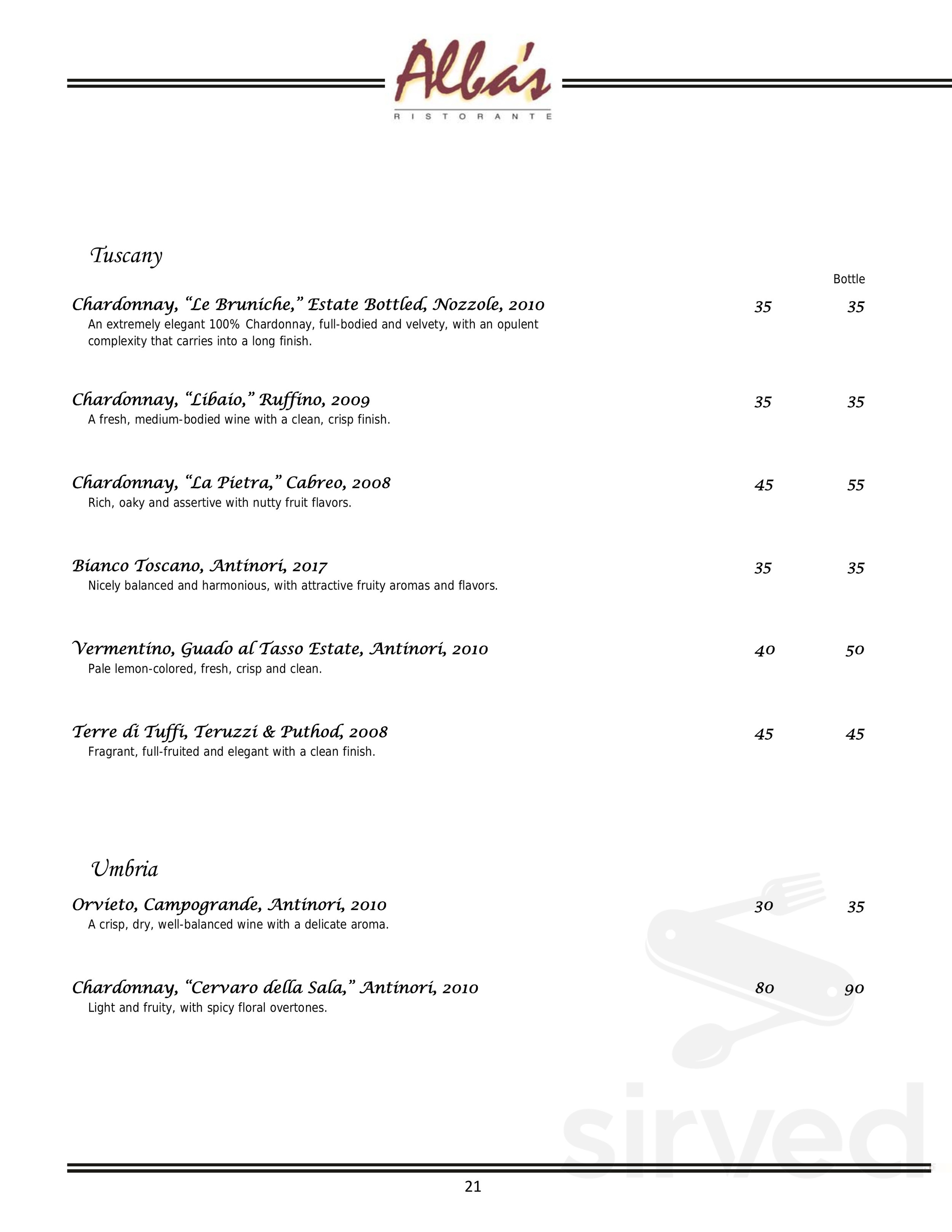 Alba's Restaurant menu in Port Chester, New York, USA
