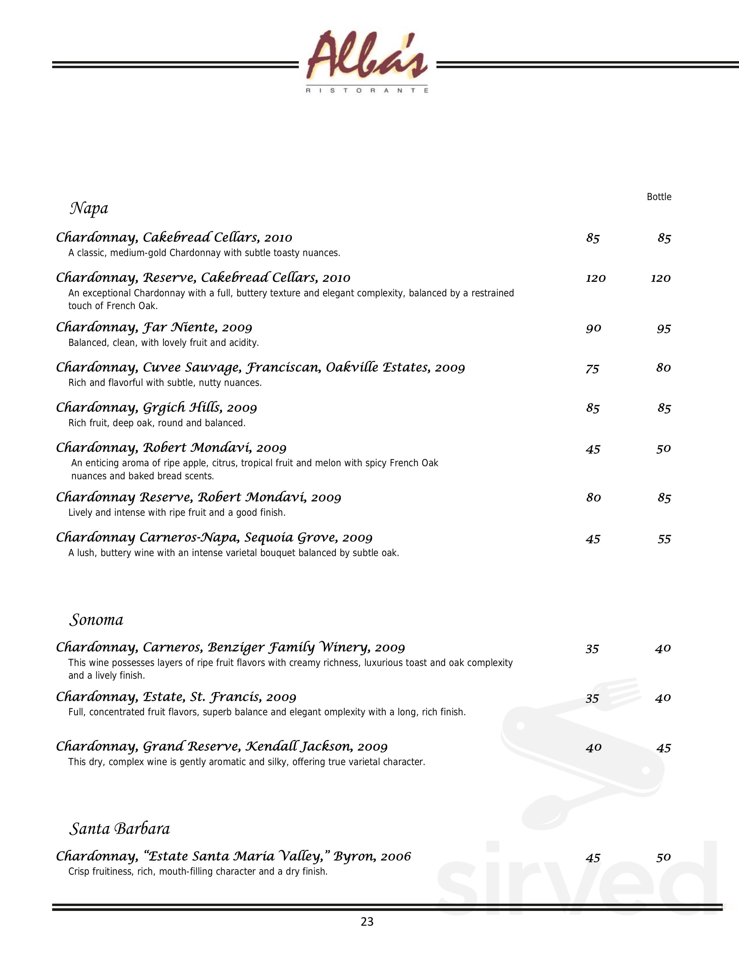 Alba's Restaurant menu in Port Chester, New York, USA