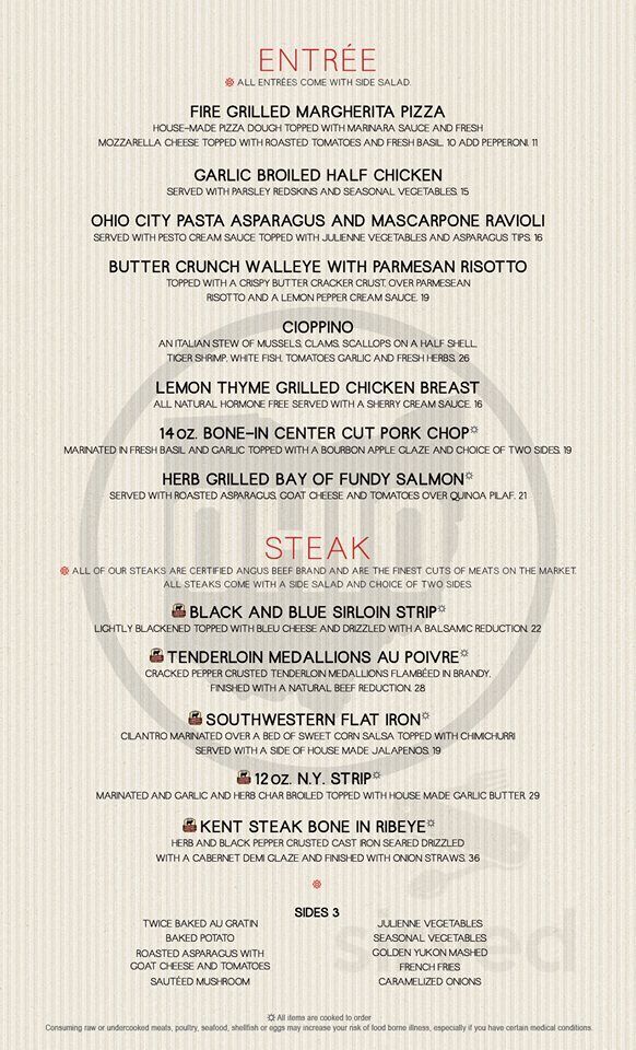 Menu - Kent OH's Nineteen10 Restaurant and Lounge | Sirved