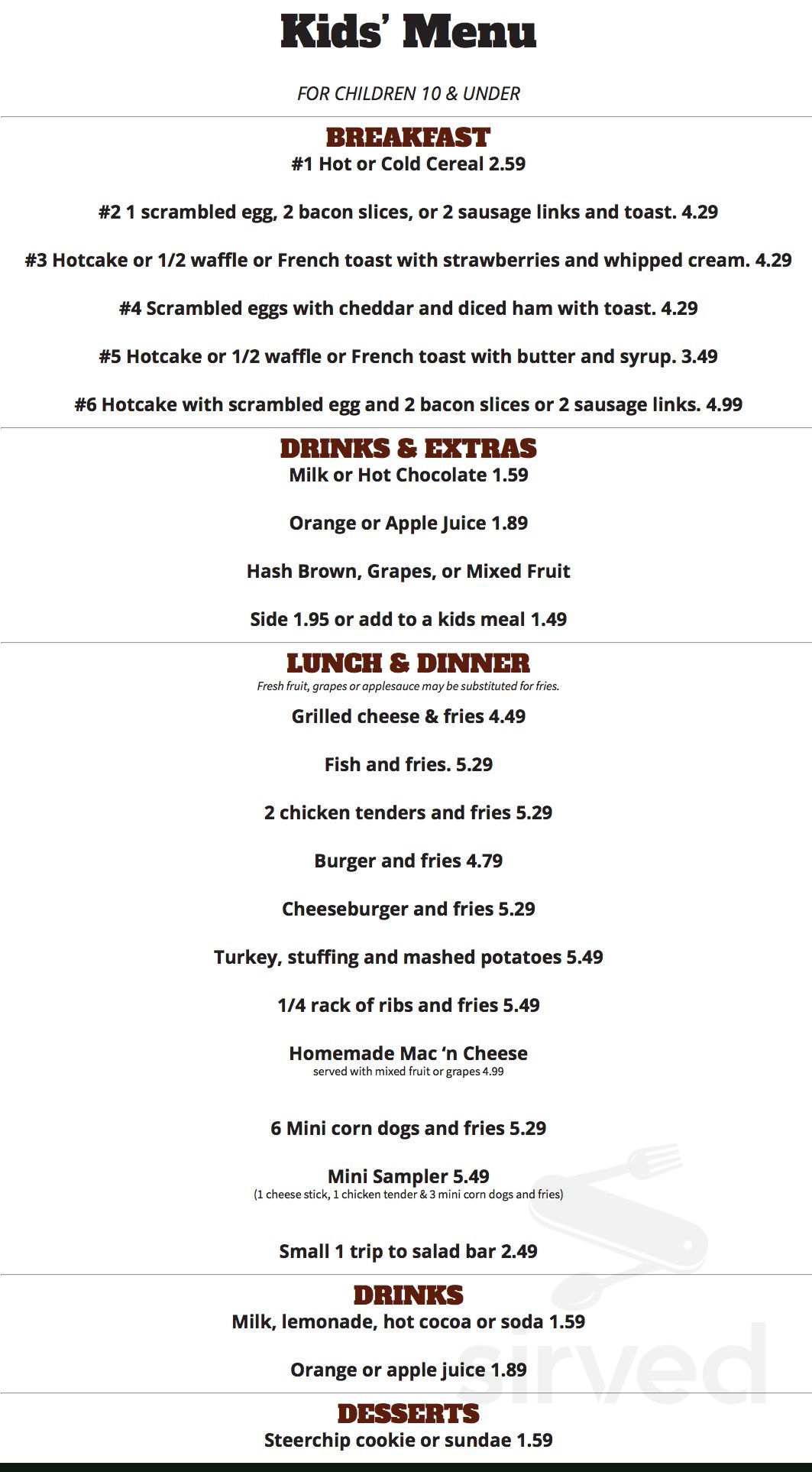 Menu for Golden Steer Steak 'n Rib House in Kent, WA | Sirved