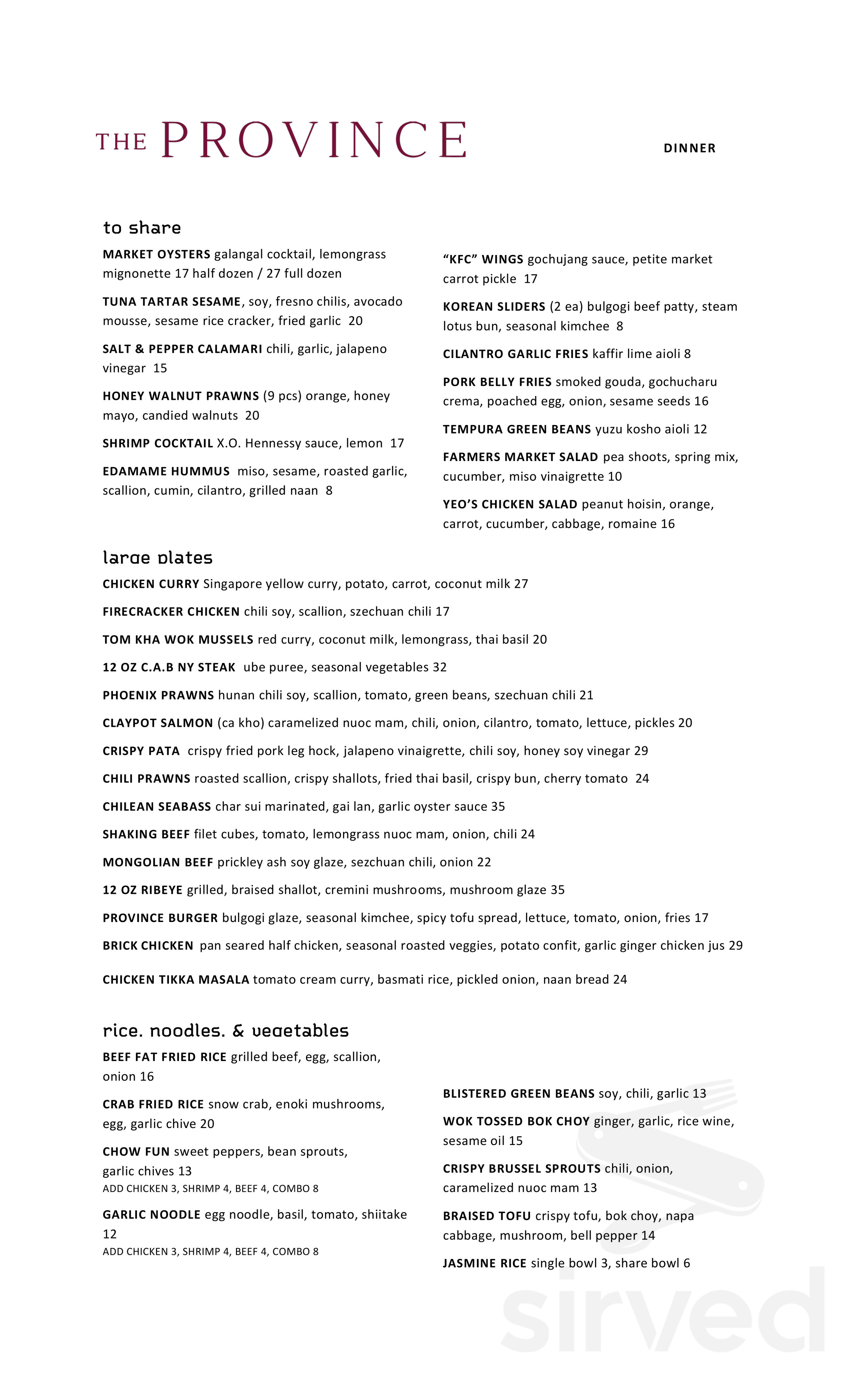 The Province menu in San Jose, California, USA