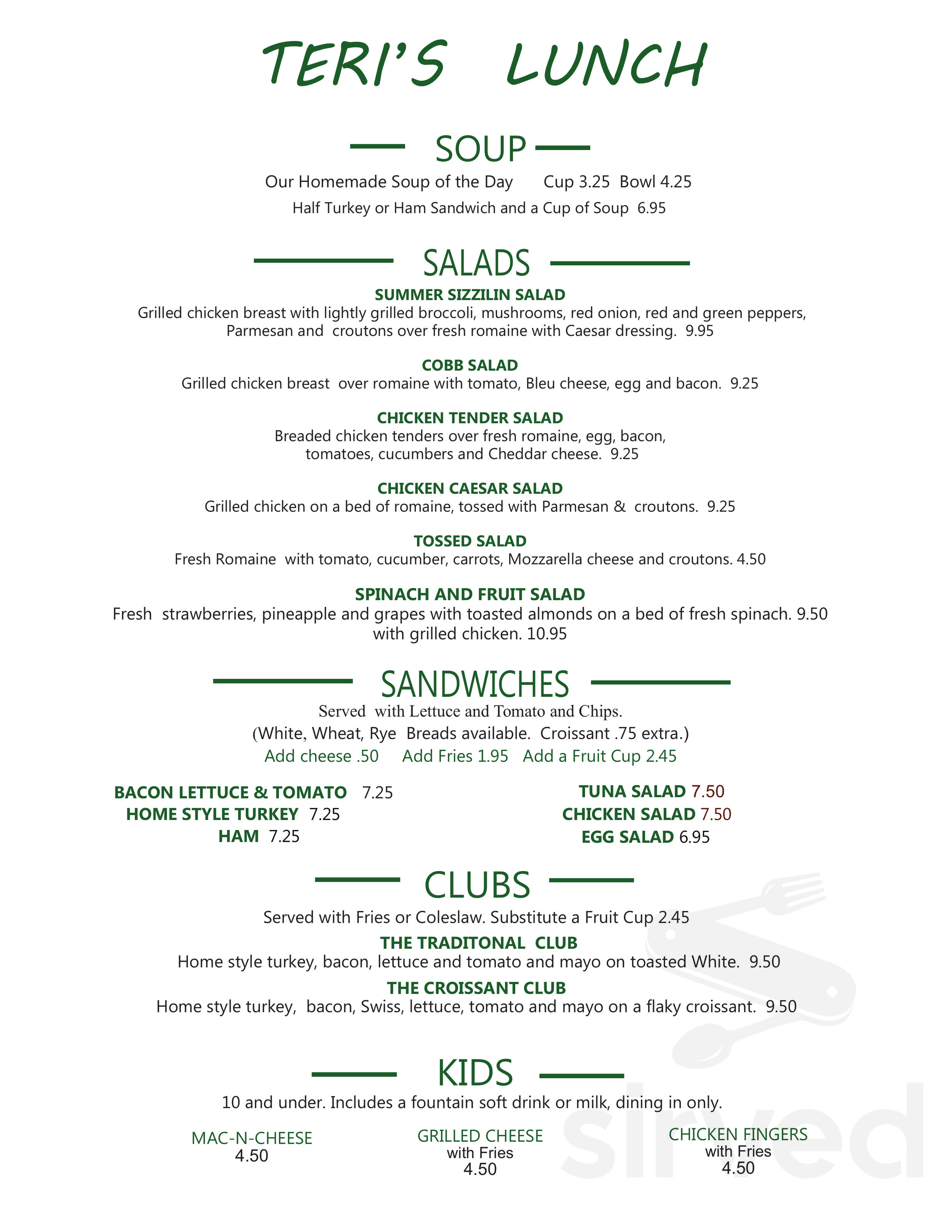 Teri's Diner menu in Bonita Springs, Florida, USA