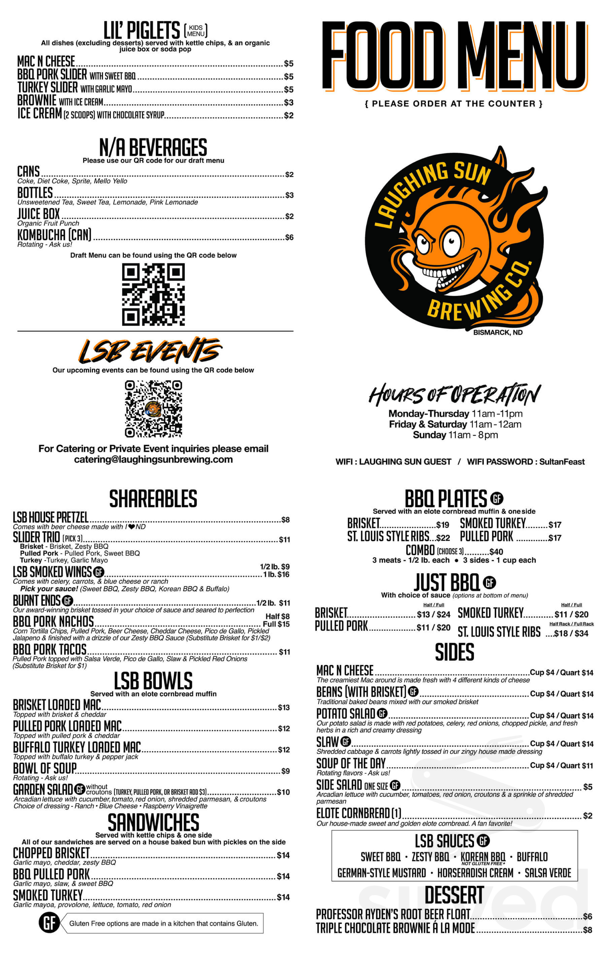 Laughing Sun Brewing Co. menu in Bismarck, North Dakota, USA