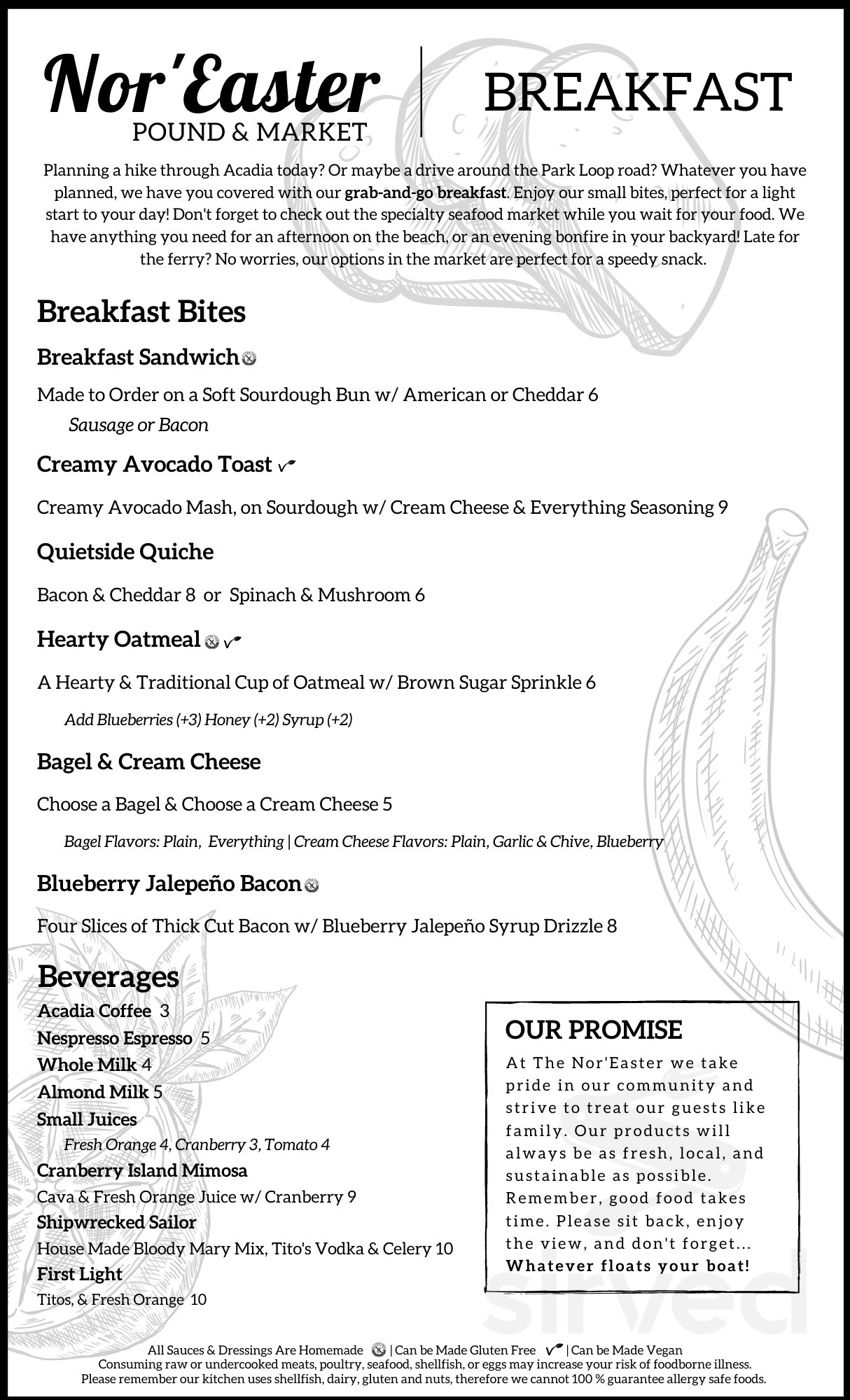 The Nor'Easter Pound & Market menu in Northeast Harbor, Maine, USA