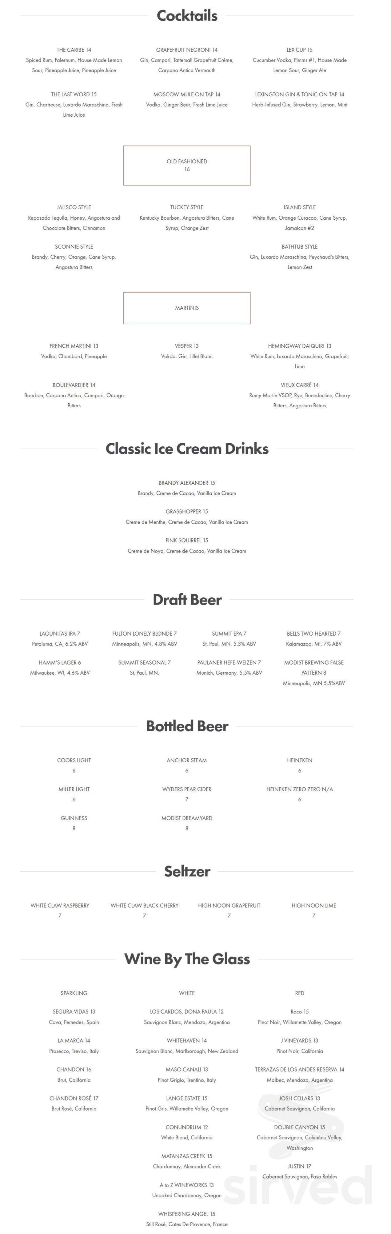 Menu for The Lexington in St Paul, MN | Sirved