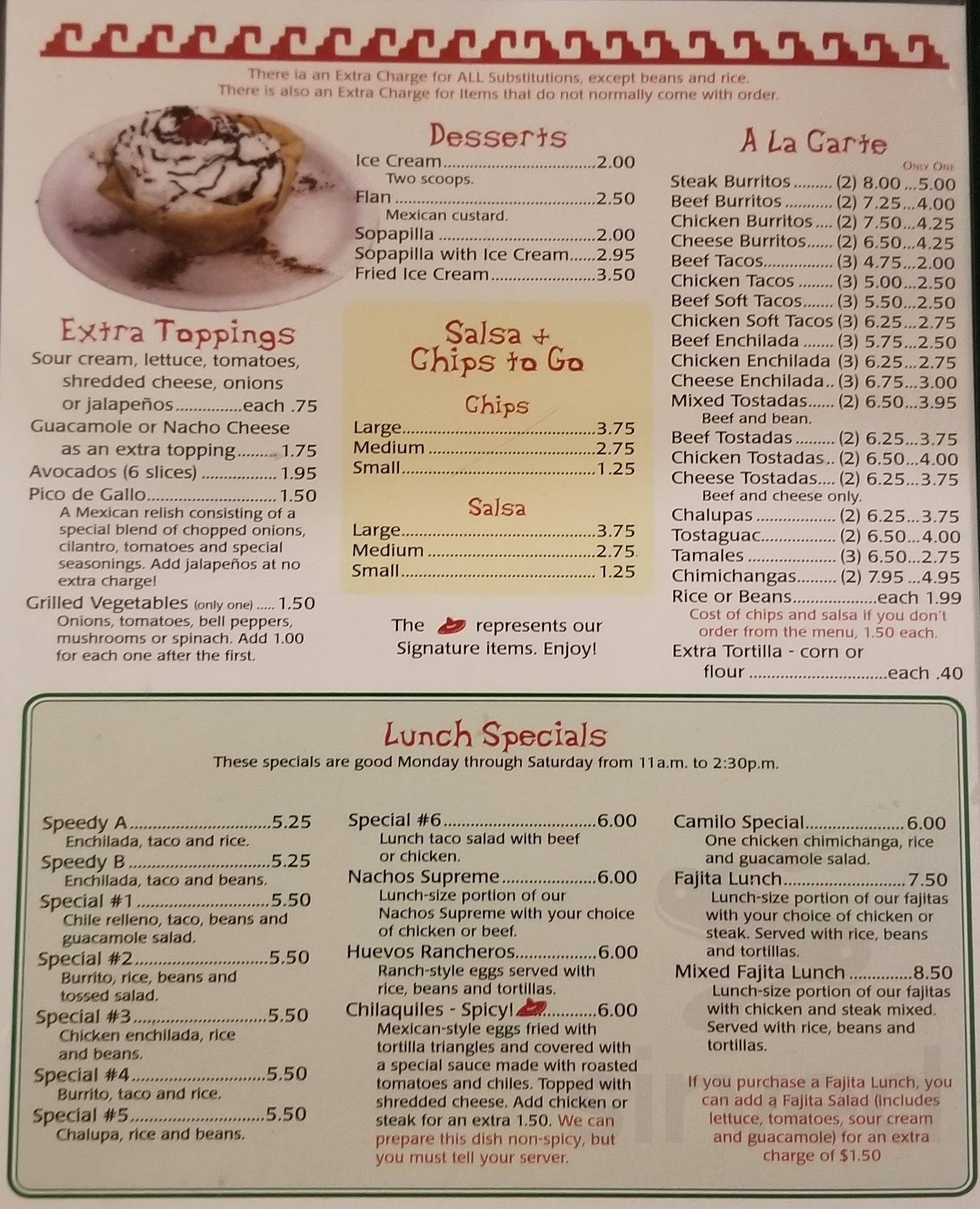 Los Avina Mexican Restaurant menu in Archer, Florida, USA