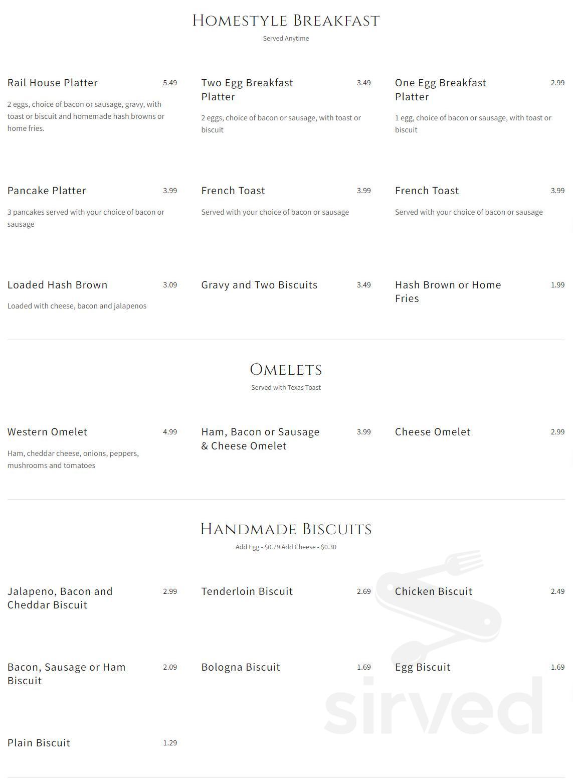 Menu - Totz KY's Rail House Grill | Sirved