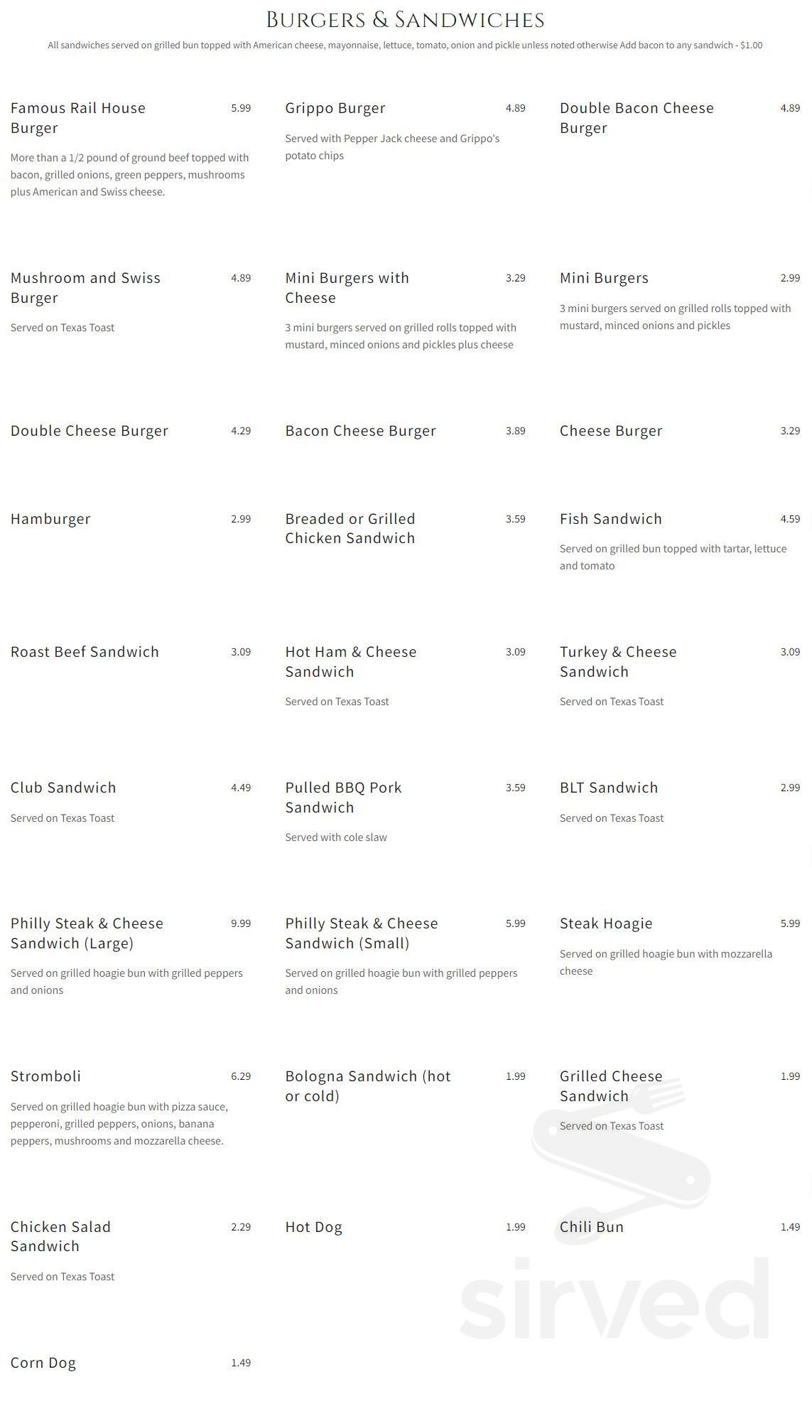 Rail House Grill menu in Totz, Kentucky, USA