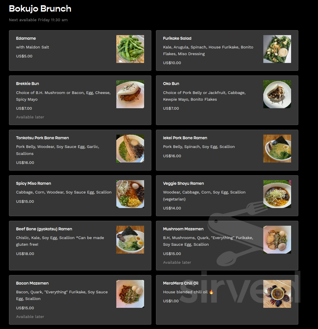 Bokujo Ramen menus in Rapid City, South Dakota, United States