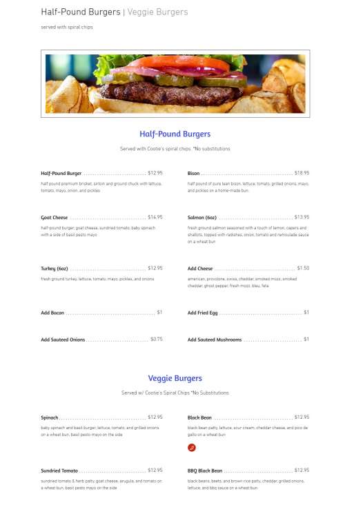 Cootie Brown's N. Roan menu in Johnson City, Tennessee, USA