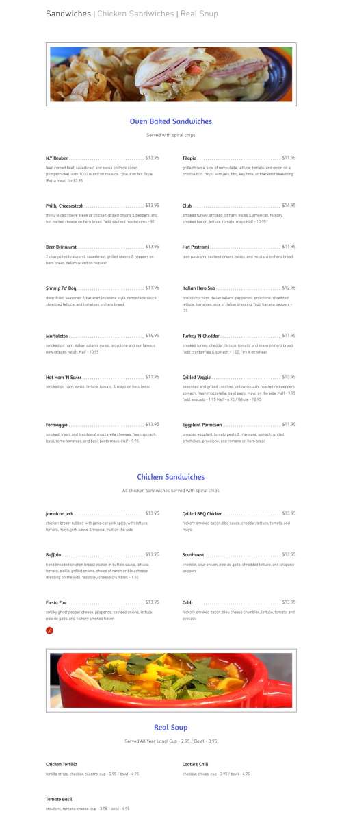 Cootie Brown's N. Roan menu in Johnson City, Tennessee, USA