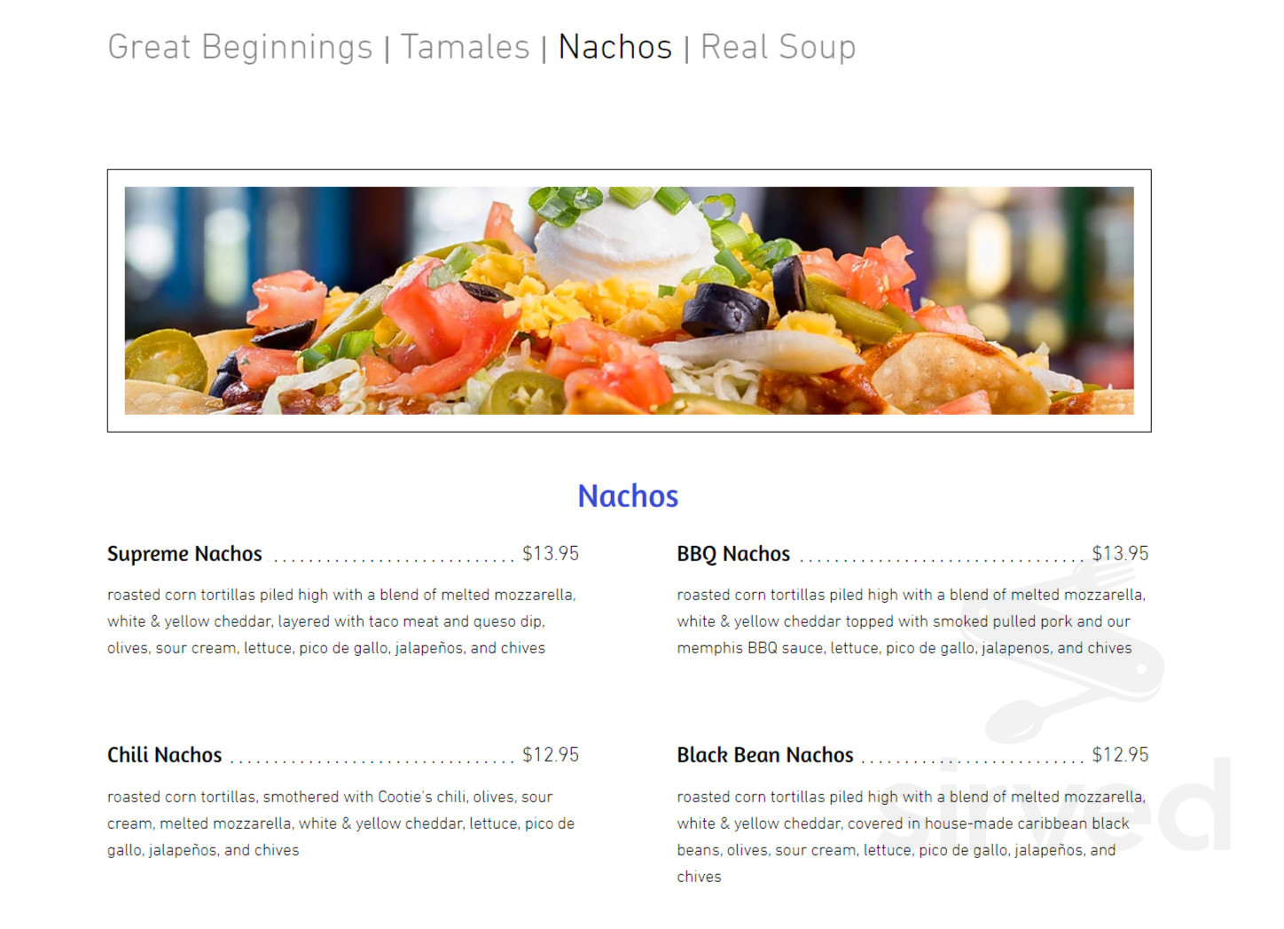 Cootie Brown's N. Roan menu in Johnson City, Tennessee, USA