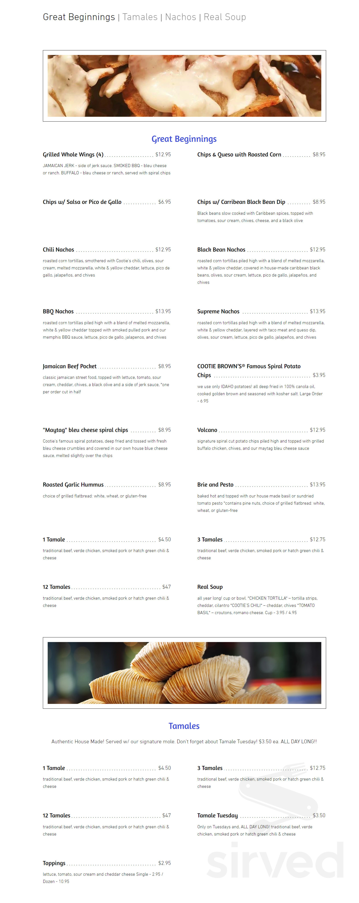 Cootie Brown's N. Roan menu in Johnson City, Tennessee, USA