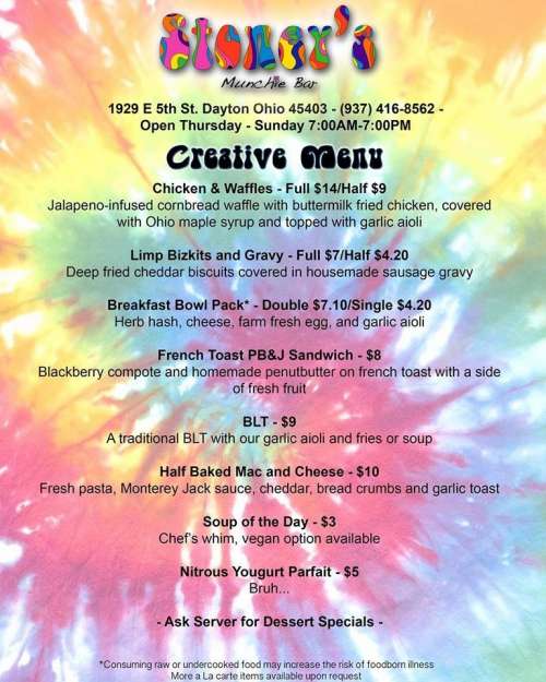 Stoney's Munchie Bar menu in Dayton, Ohio, USA