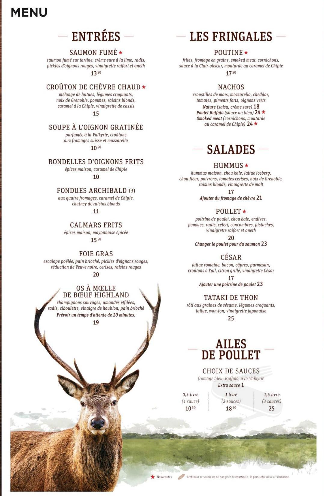 Archibald Microbrasserie - Resto-Brasserie Lac-Beauport menu in Lac ...