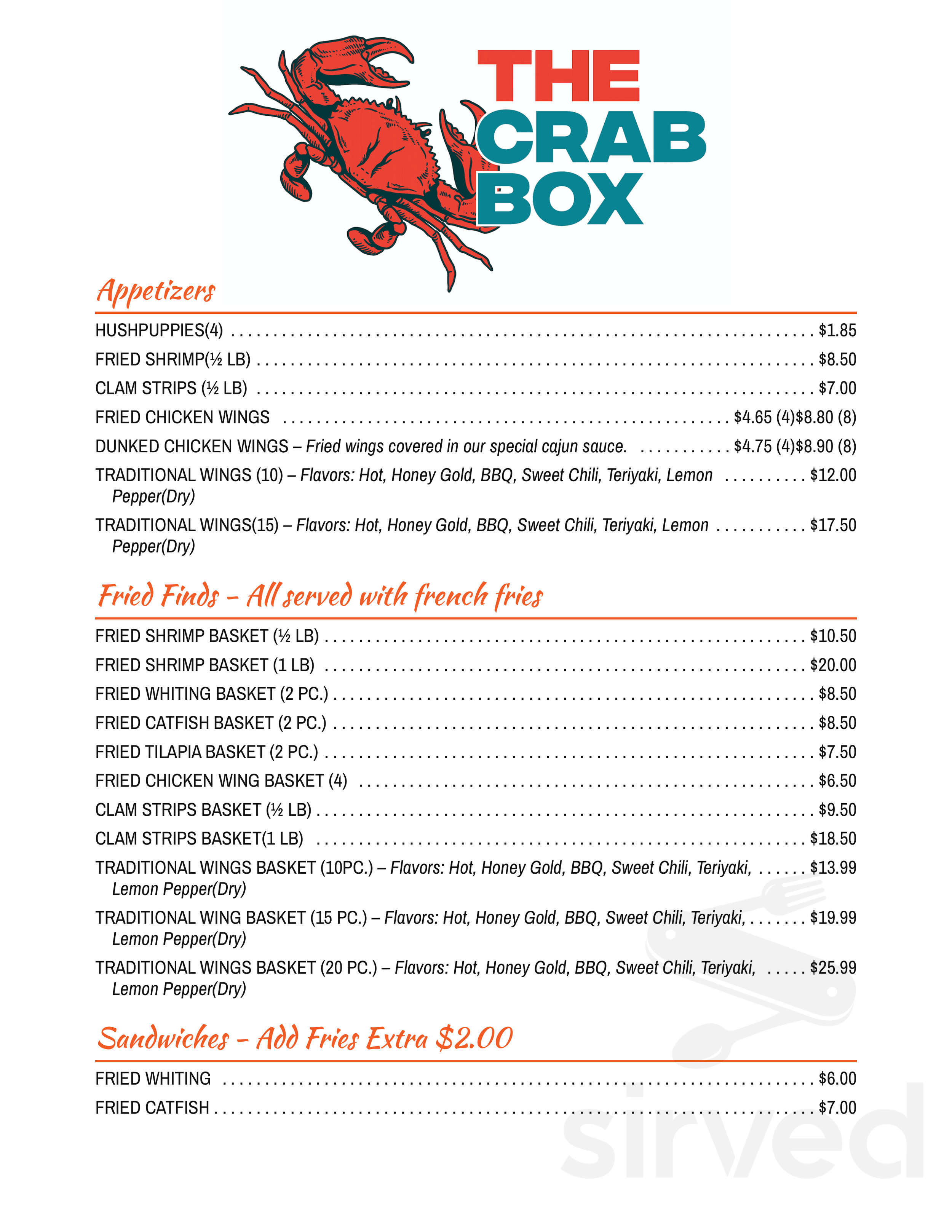The Crab Box menus in Marion, Alabama, United States