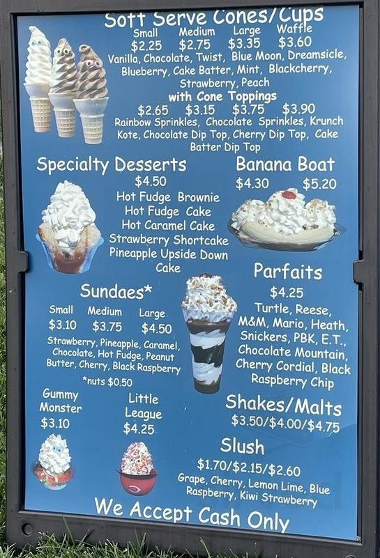 Loveland Dairy Whip menu in Loveland, Ohio, USA