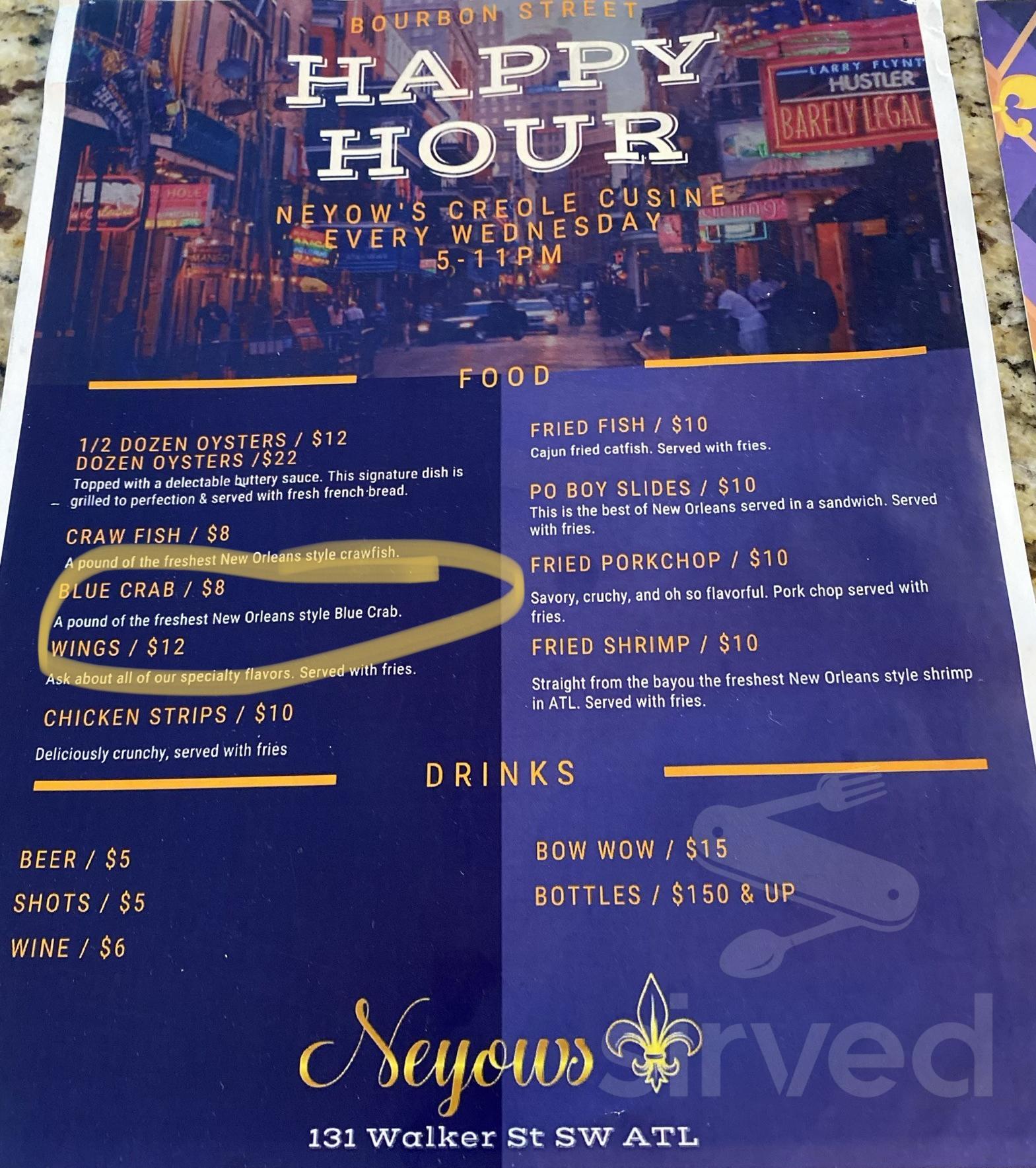 New Orleans Creole Cuisine menu in Atlanta, Georgia, USA