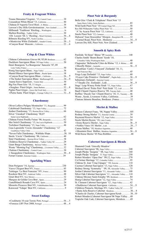Bleu Restaurant and Bar menu in Winston-Salem, North Carolina, USA