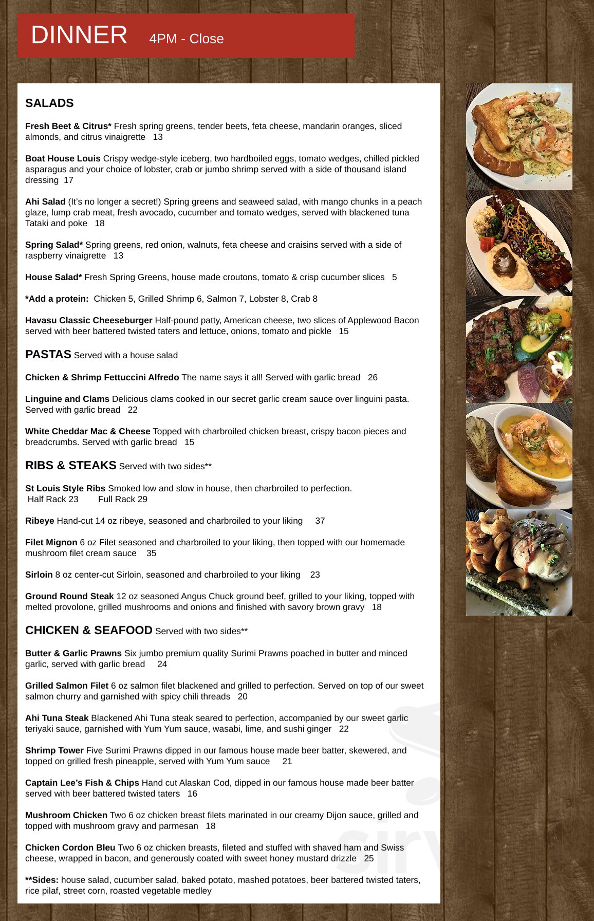 Boat House Grill menu in Lake Havasu City, Arizona, USA