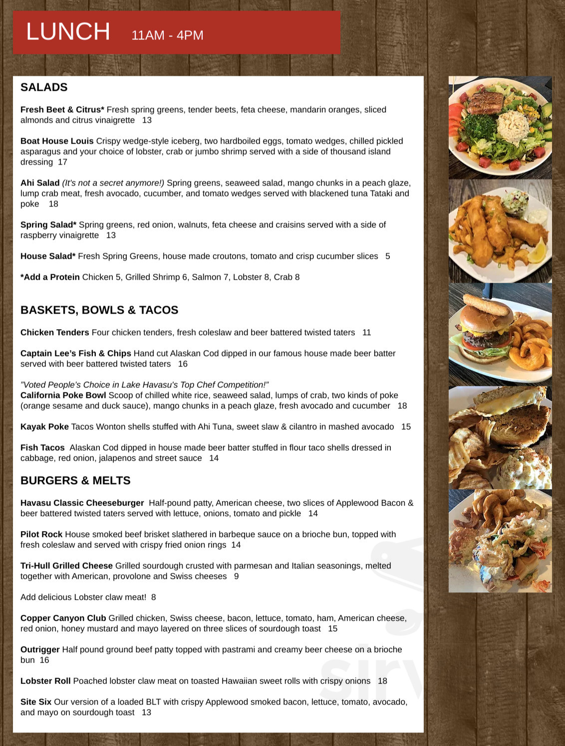 Boat House Grill menu in Lake Havasu City, Arizona, USA