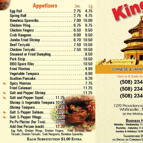 King Jade menu in Whitinsville, Massachusetts, USA