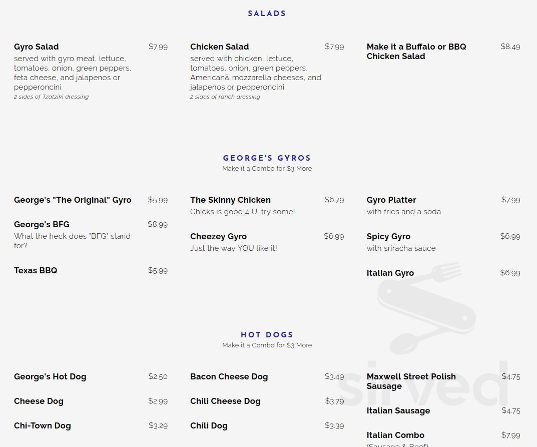 George's Gyros menu in Waukegan, Illinois, USA