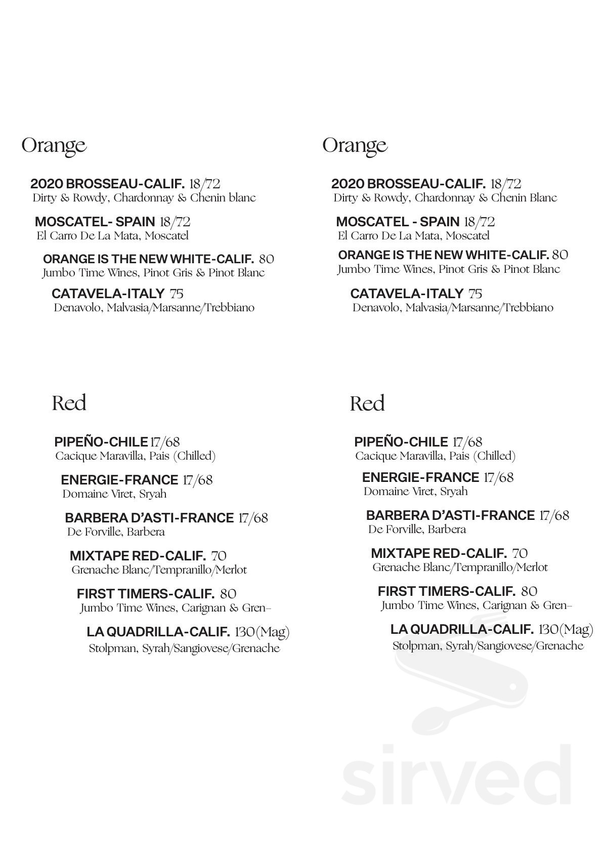 Gran Blanco menu in Venice, California, USA