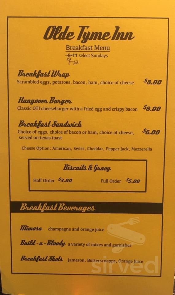 Menu for Olde Tyme Inn in Sandwich, IL | Sirved