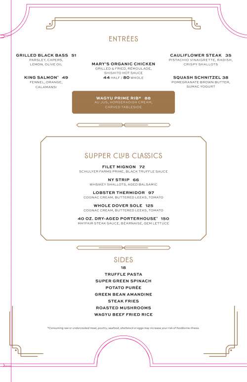 The Mayfair Supper Club menu in Las Vegas, Nevada, USA