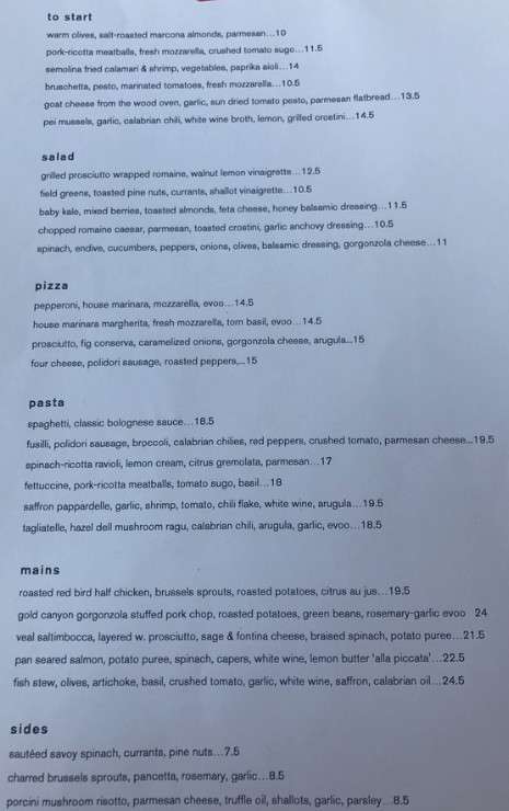 Piatti menu in San Antonio, Texas, USA