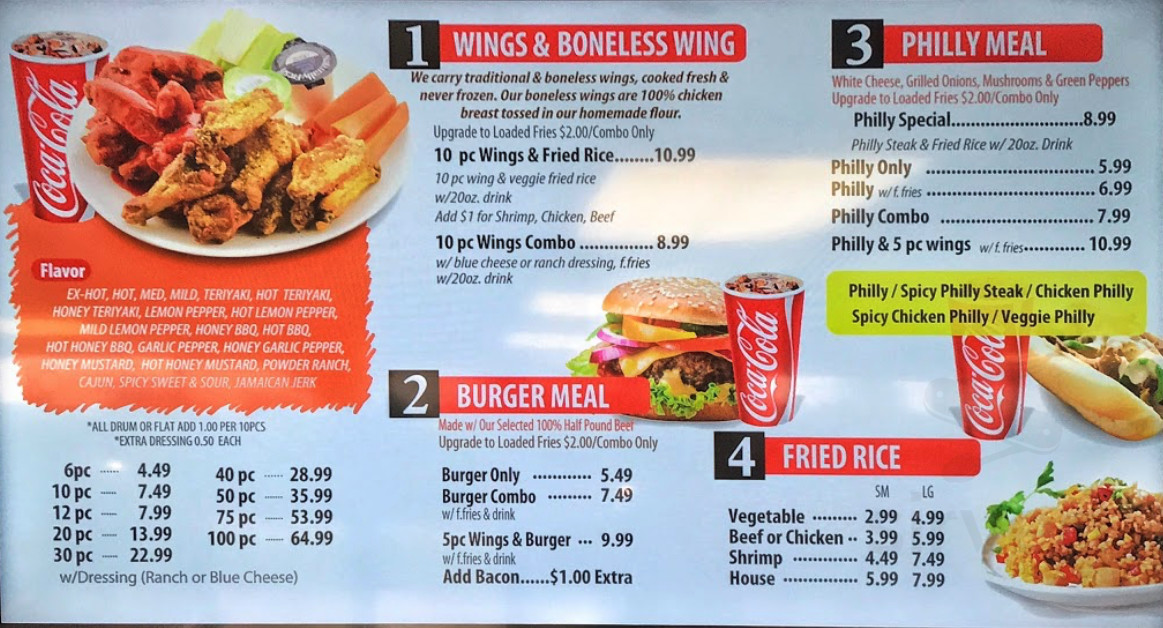 Wow Buffalo Wings menu in Montgomery, Alabama, USA