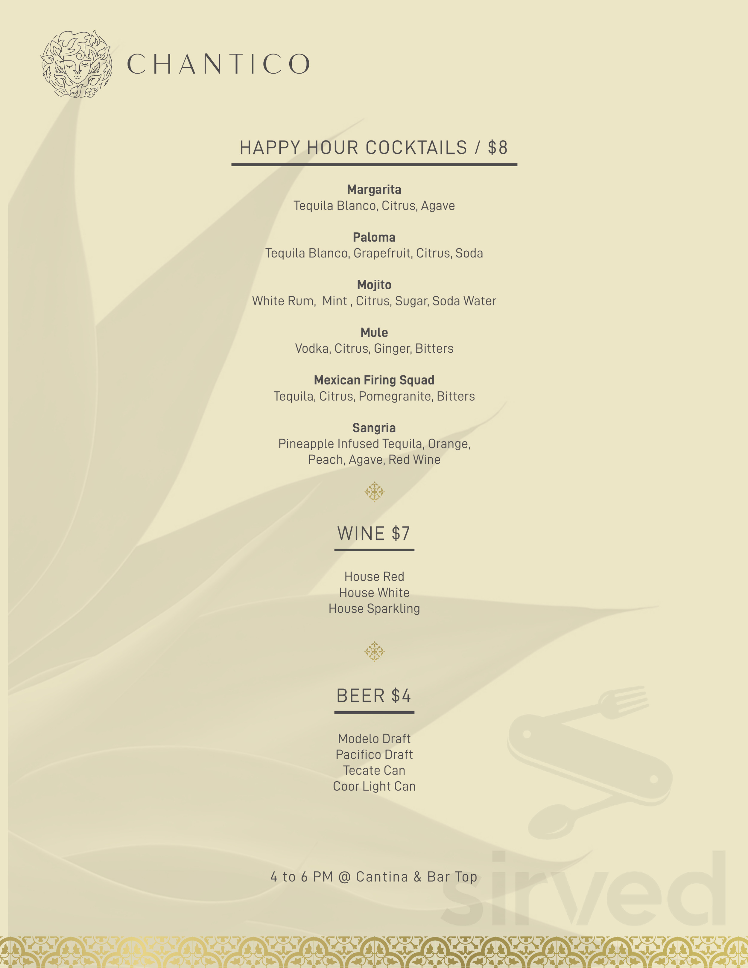 Chantico Mexican Restaurant Phoenix menu in Phoenix, Arizona, USA