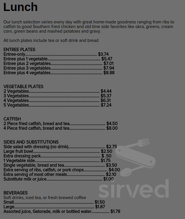 Stricklands Restaurant & Catering menu in Athens, Georgia, USA