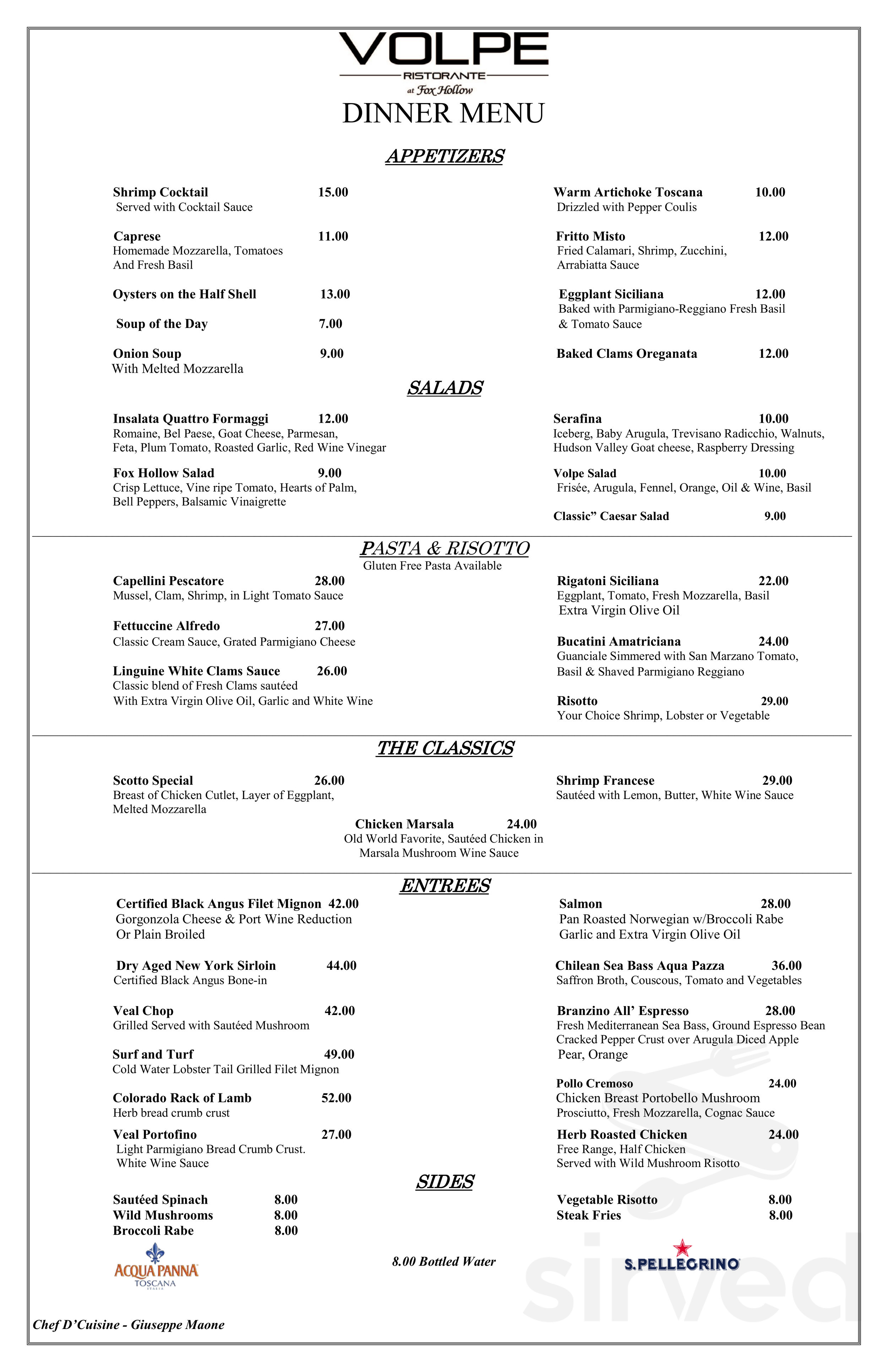 Volpe menu in Woodbury, New York, USA